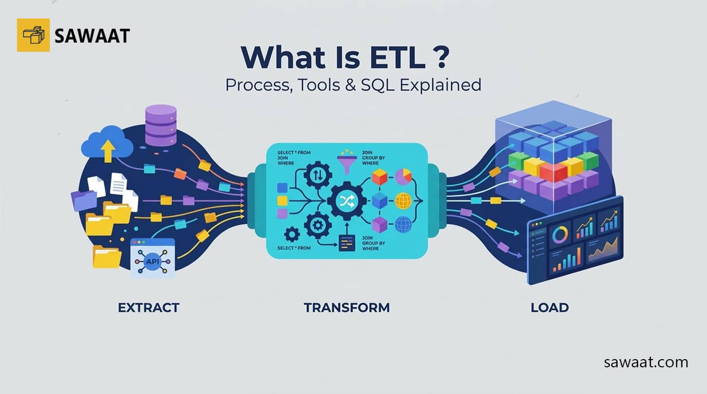What Is ETL in Data? Process, Tools & SQL Explained (Simple Guide) - Sawaat
